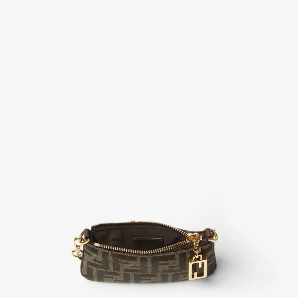 Fendi Mini Tube Pouch Tobacco Brown Ff Jacquard Fabric Pouch